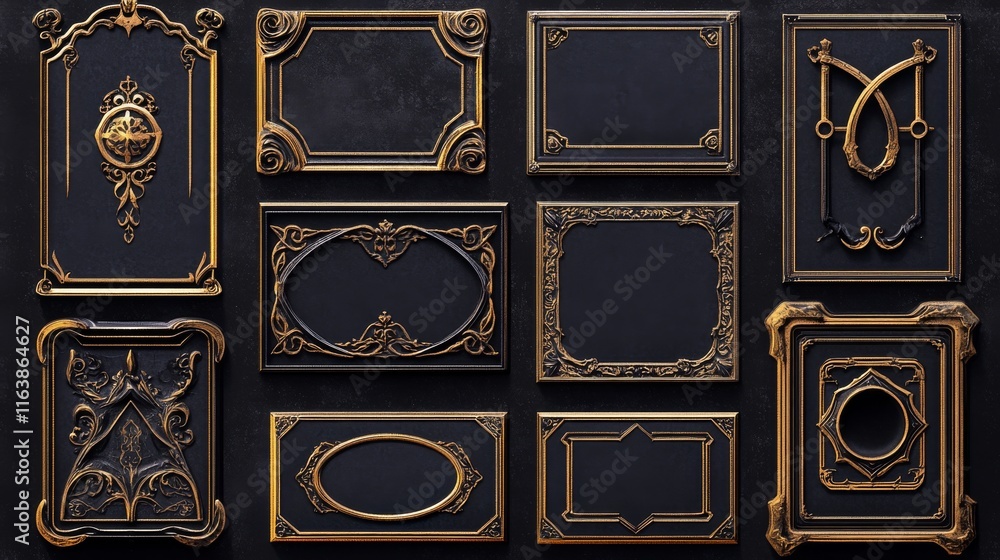 Realistic set of vintage avatar frames and game buttons isolated on ...