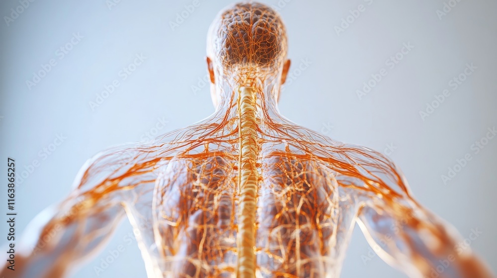 A striking representation of human anatomy features a transparent ...