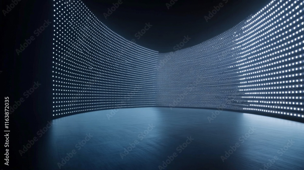 Tv show led screen stage and lcd wall background. Light panel concave ...