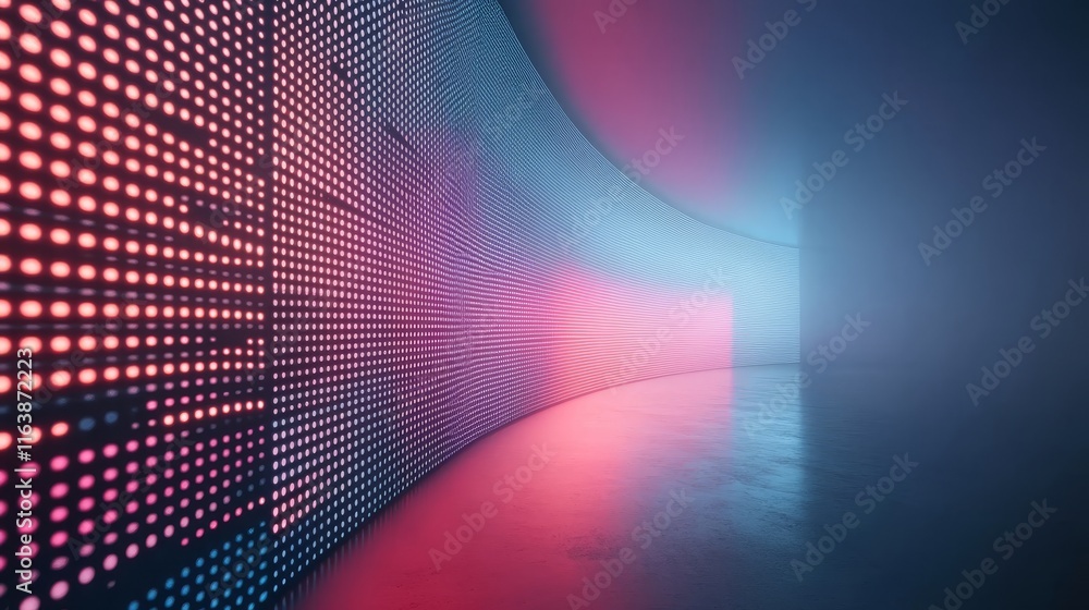 Tv show led screen stage and lcd wall background. Light panel concave ...