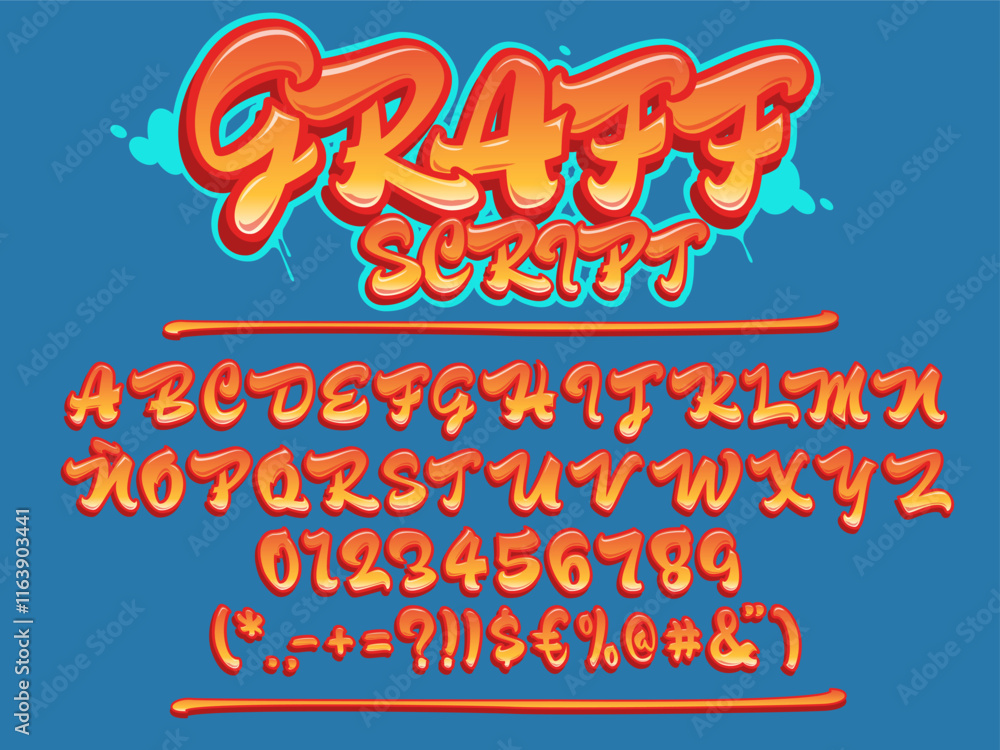 Graffiti script font. Uppercase lettering typeface. Vector alphabet ...