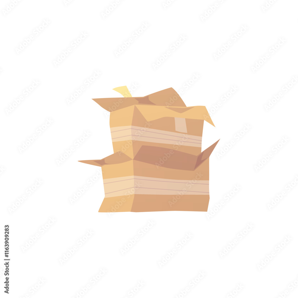 Broken cardboard, damaged paper boxes stack vector flat illustration, cartoon crushed, crumpled ...