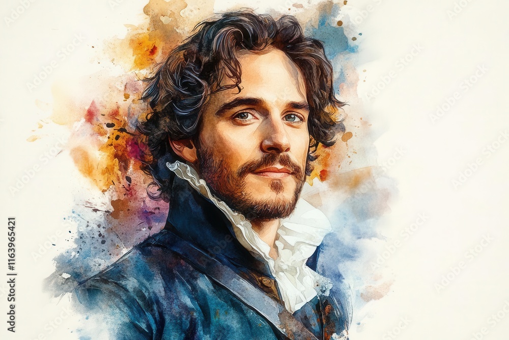 expressive watercolor painting of william shakespeare, capturing the ...