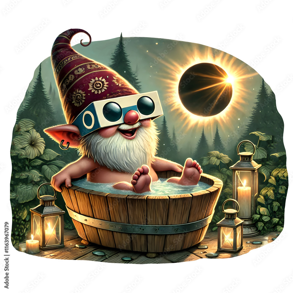Solar eclipse, gnome, sunglasses, fun, moon, sun, dark sky, rays of ...