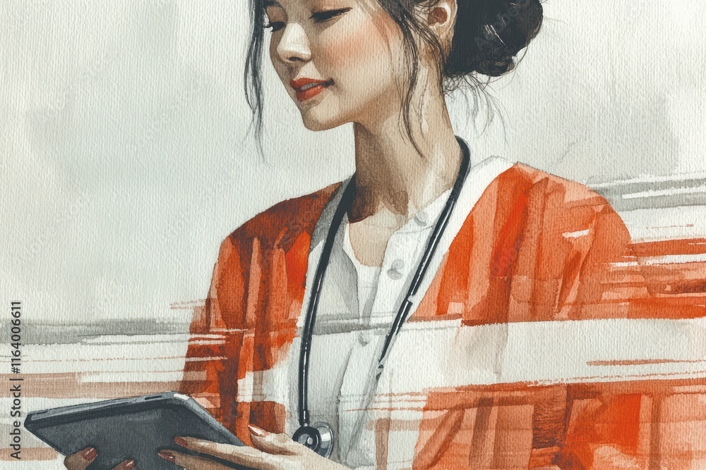 Watercolor Painting of a Serene Woman in a Simple Border Frame ...