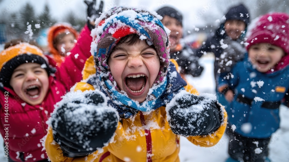 Foto de Stock A vibrant scene depicting a group of happy children ...