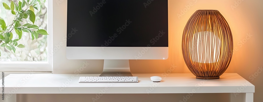 Minimalist and Modern Remote Work Desk Arrangements, a realistic photo ...