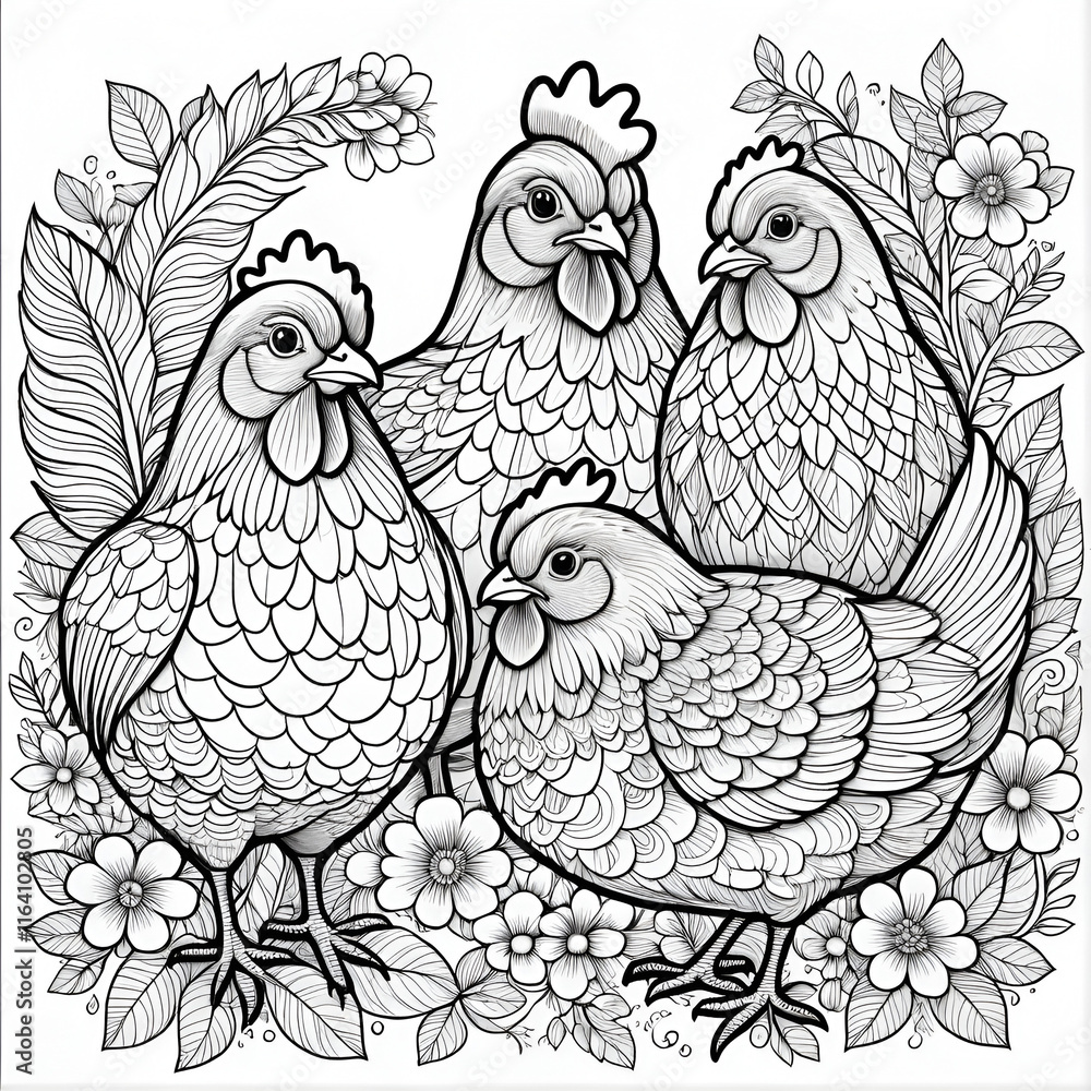Set of cute chicken hen doodle drawing for yours coloring and print ...