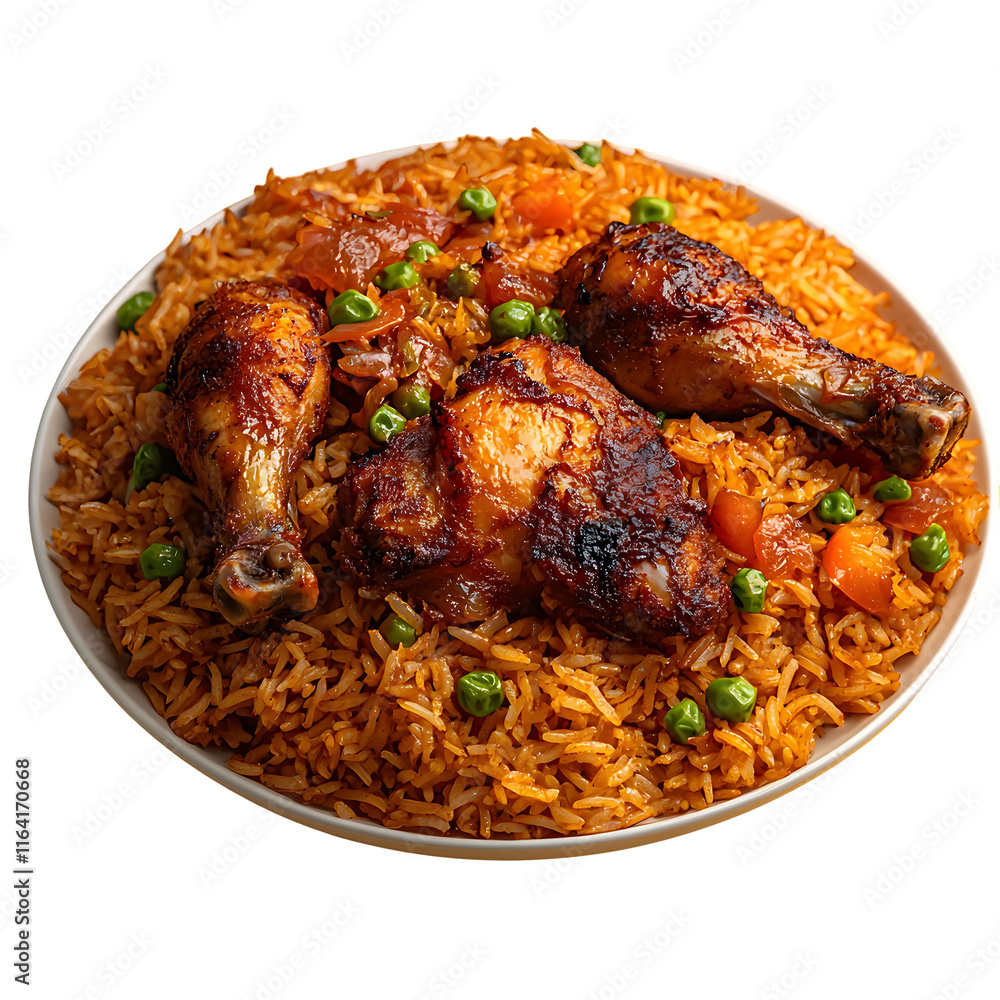 hyper-realistic photo of jollof rice and chicken, isolated on ...