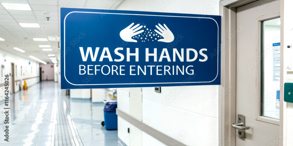A sign instructing to wash hands before entering a facility ...