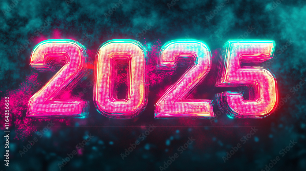 A bold and futuristic typography "2025", featuring sleek sans-serif ...