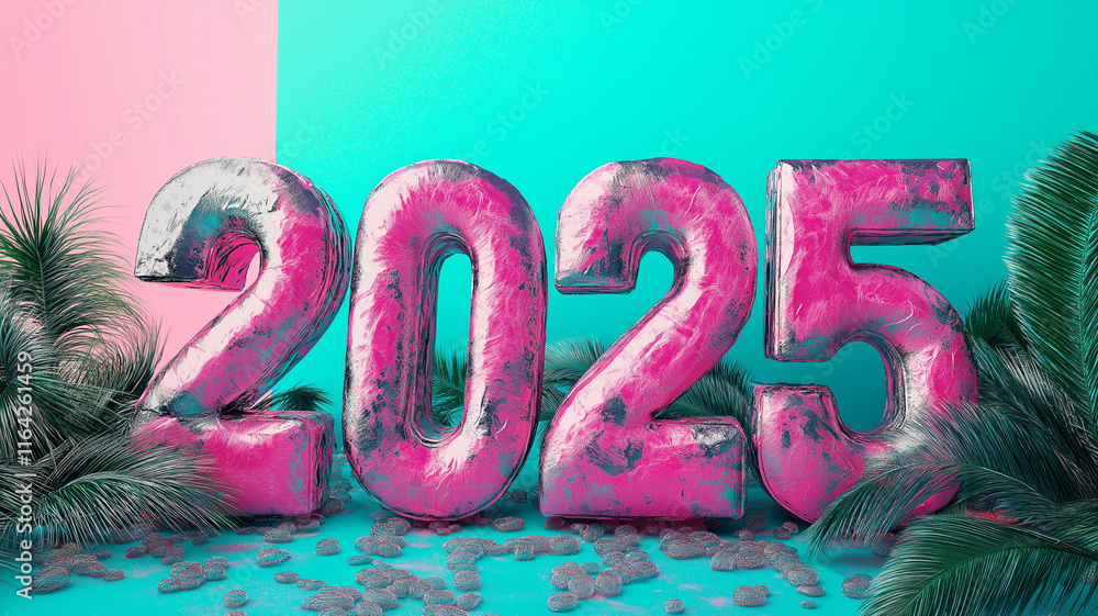 A bold and futuristic typography "2025", featuring sleek sans-serif ...