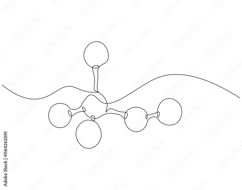 Continuous one line drawing of molecule. One line drawing illustration ...