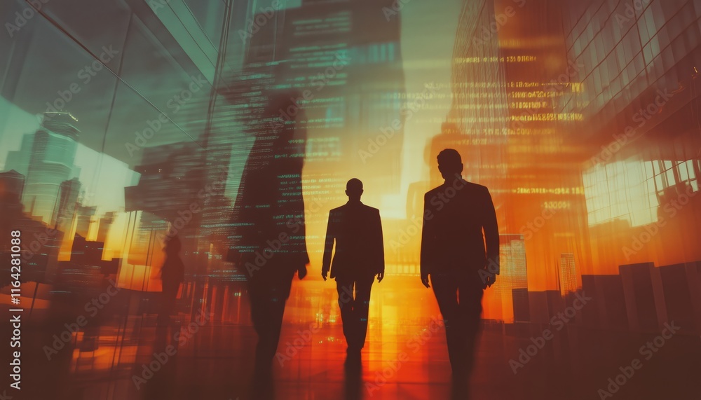 Double Exposure Of Blurry Digital Graph In Panoramic Moscow City Office ...