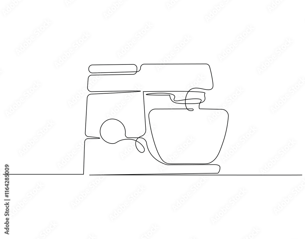 Continuous one line drawing of mixer for bread dough. One line drawing ...