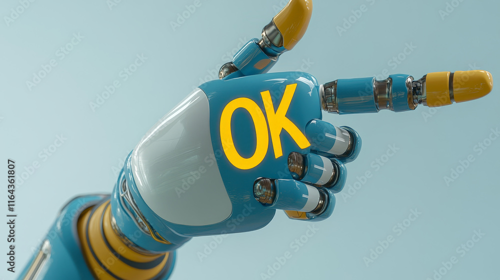 Robot hand show ok gesture 3d render, chatbot palm body language satisfaction symbol. Futuristic ...