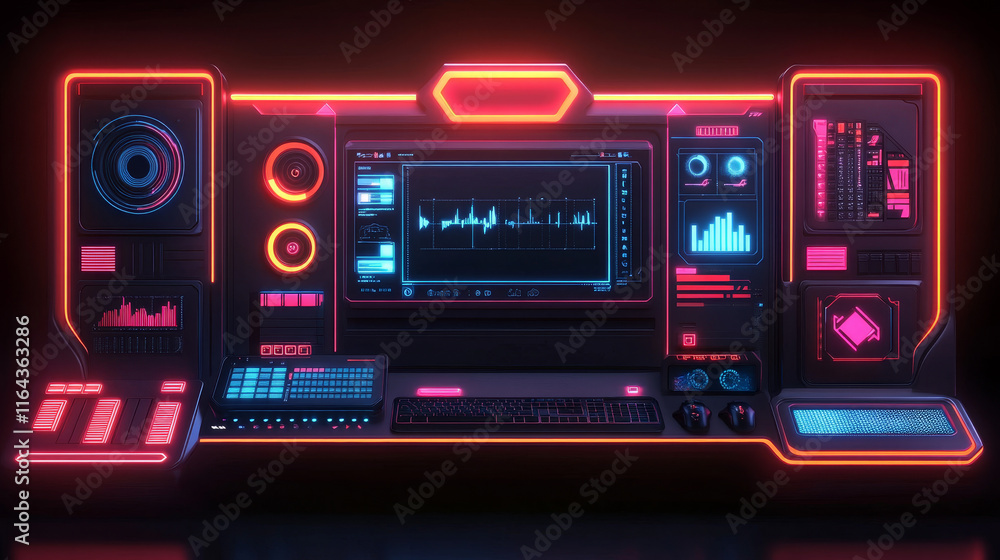 Ilustración de Stock Futuristic twitch stream overlay and button ui template. Gamer neon cyber ...