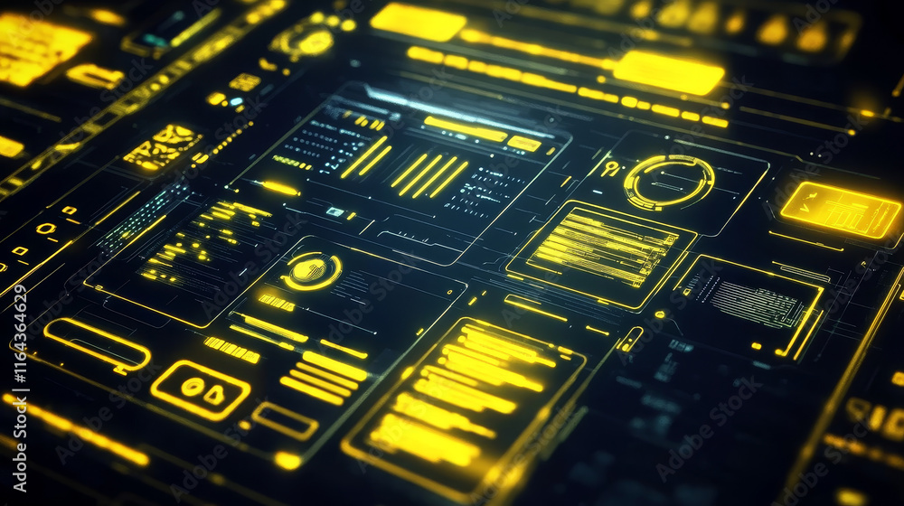 Game stream overlay, ui frame with yellow neon glow. Digital user ...