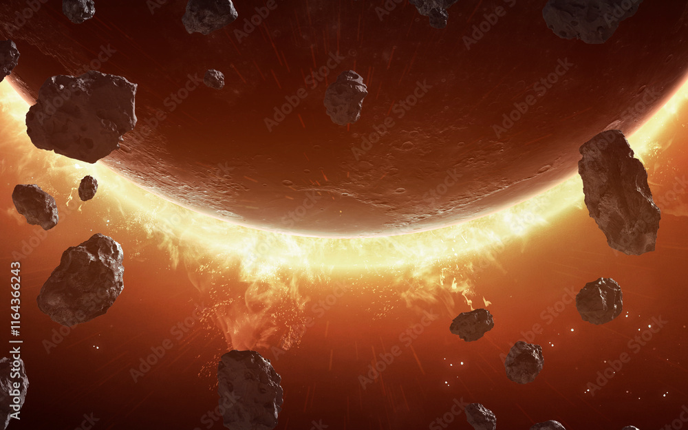 3D illustration of A blazing star in space, a burning sun, very high ...