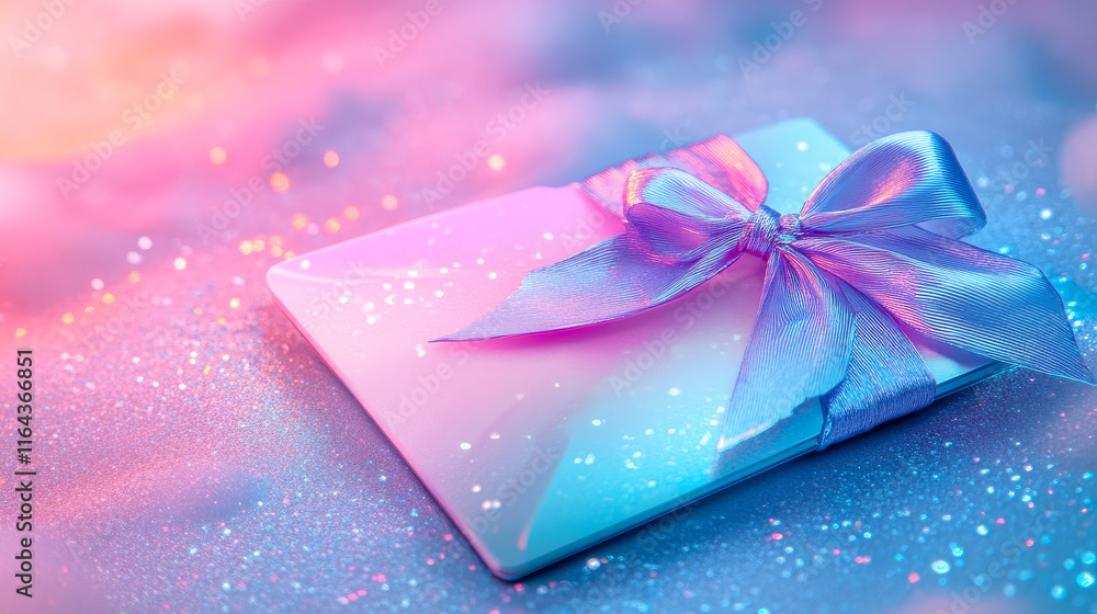 Blank white template of plastic gift card mockup with ribbon and bow ...