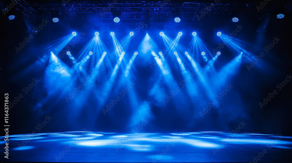 Turquoise laser lights on stage background. Vector realistic ...