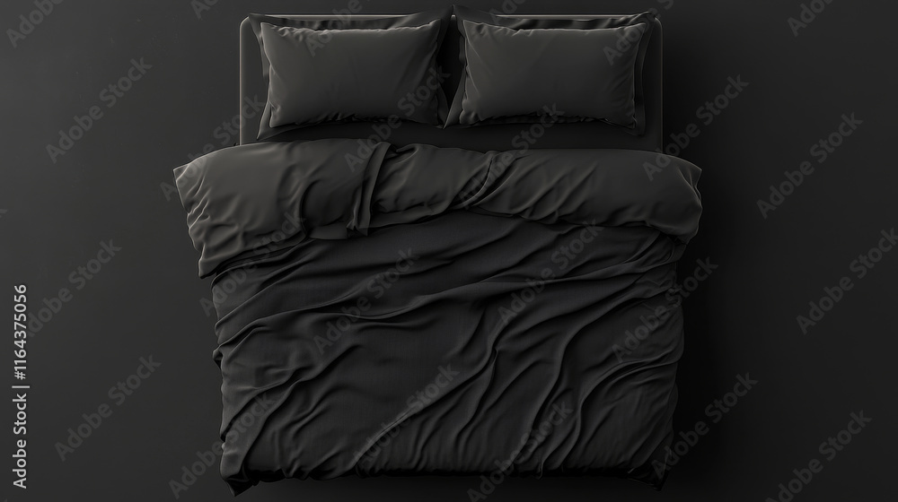 Single and double beds with black linen top view. 3d vector furniture ...