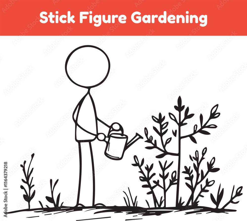 Stick figure vector illustration set.planting tree, gathering harvest ...