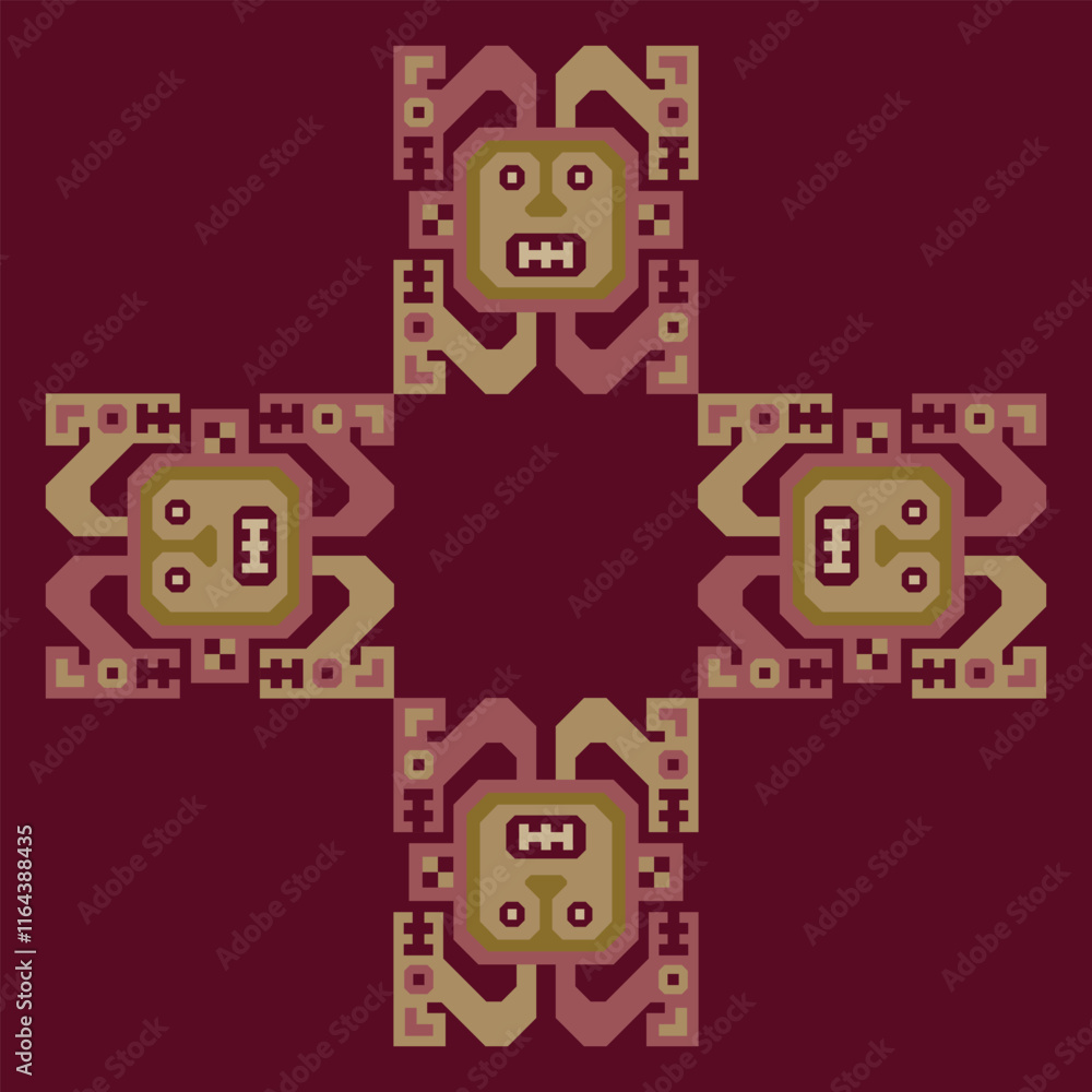 Square cross shape ethnic frame with ancient Peruvian motifs. Native ...