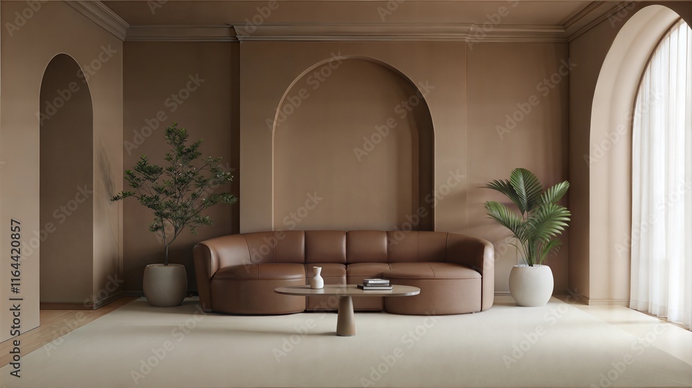 Modern living room interior with luxury sofa and indoor plants in ...