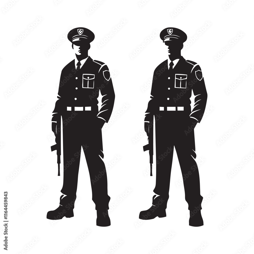 Security guard standing watch silhouette vector black color design and ...