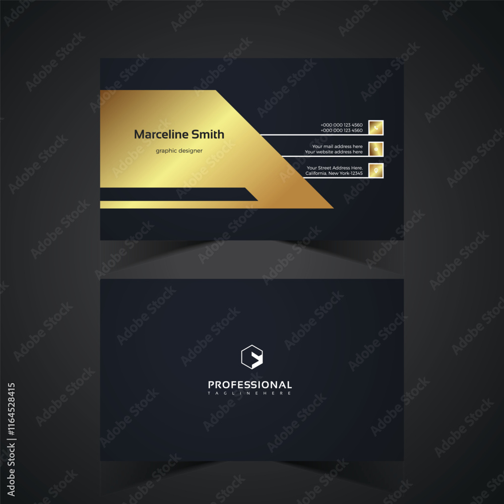 Golden and Blue black Elegance luxury business card design visiting ...