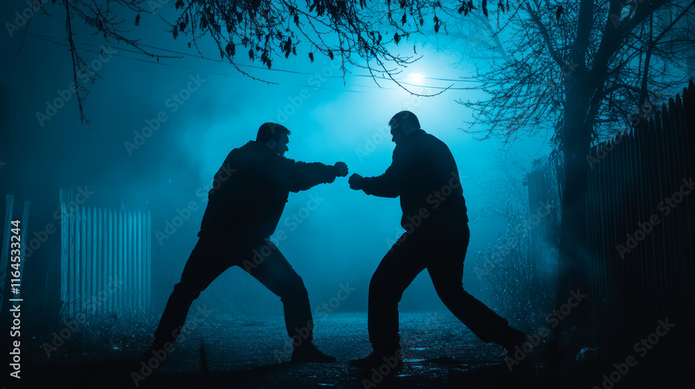 Two men fighting on the street Stock Illustration | Adobe Stock