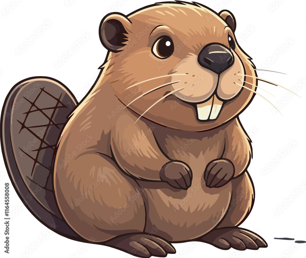 Cute Cartoon Beaver vector and illustration white color Background ...