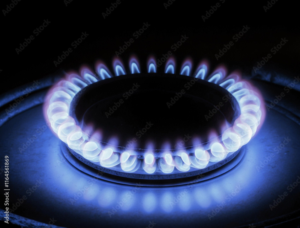 Natural Gas. High prices of natural gas. Blue flames of gas burning ...
