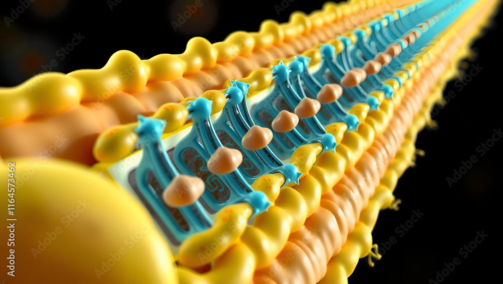 Molecular view of ion channels embedded in a nerve cell membrane ...