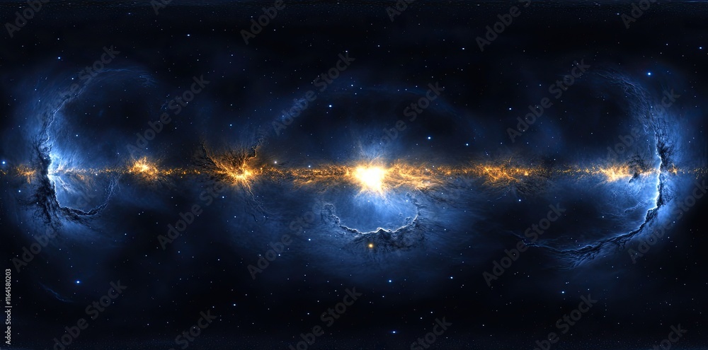 An equirectangular projection of a 360-degree space nebula panorama ...