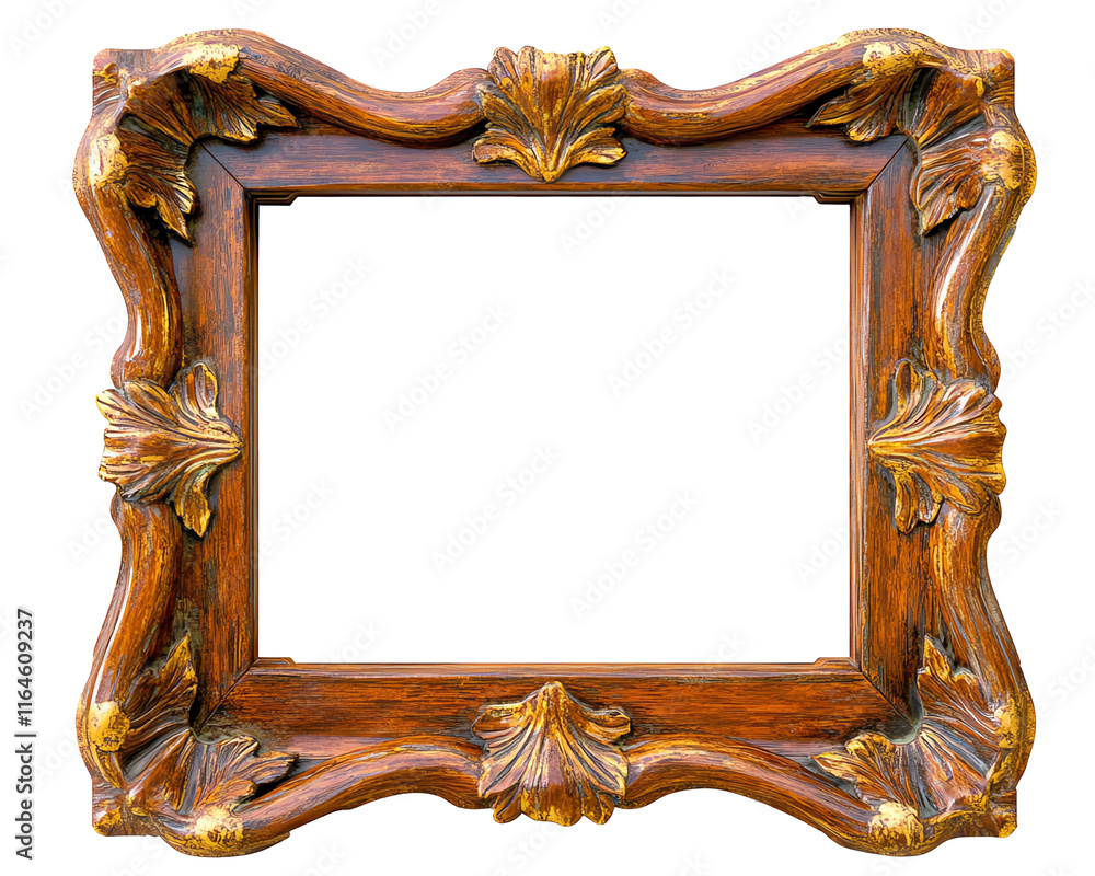 3D designed model of antique mirror frame, isolated on transparent ...