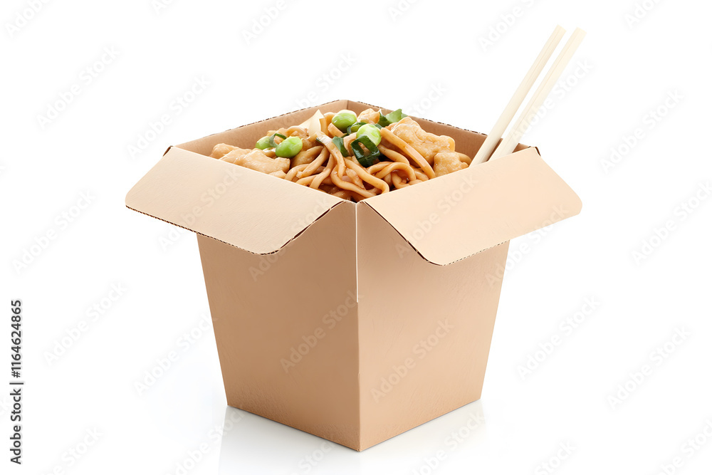 Cardboard take away box for noodle mock up isolated on white background ...