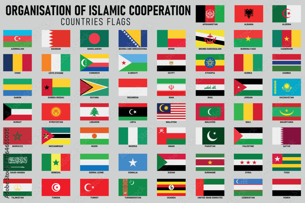 set of flags of Islamic countries with country name vector design Stock ...
