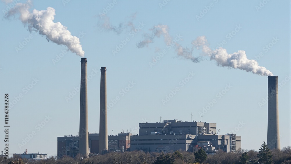 Industrial power plant with smoking tall stacks Stock Photo | Adobe Stock