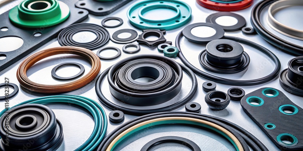 Assortment of industrial rubber seals and gaskets in various sizes and ...