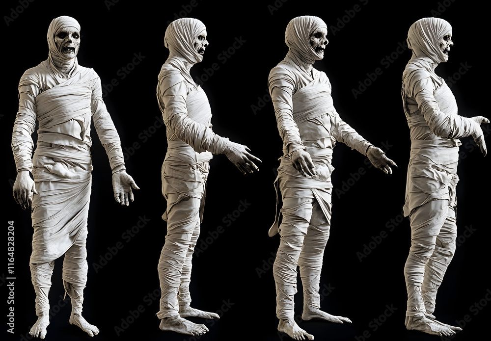Four Views of a Mummy Figure: 3D Render of an Ancient Egyptian Mummy in ...