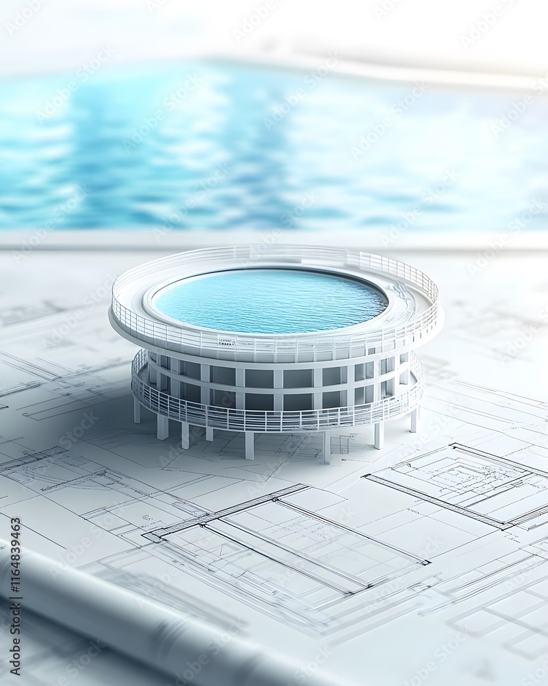 Architectural Model of a Circular Pool Structure on Blueprints Stock ...