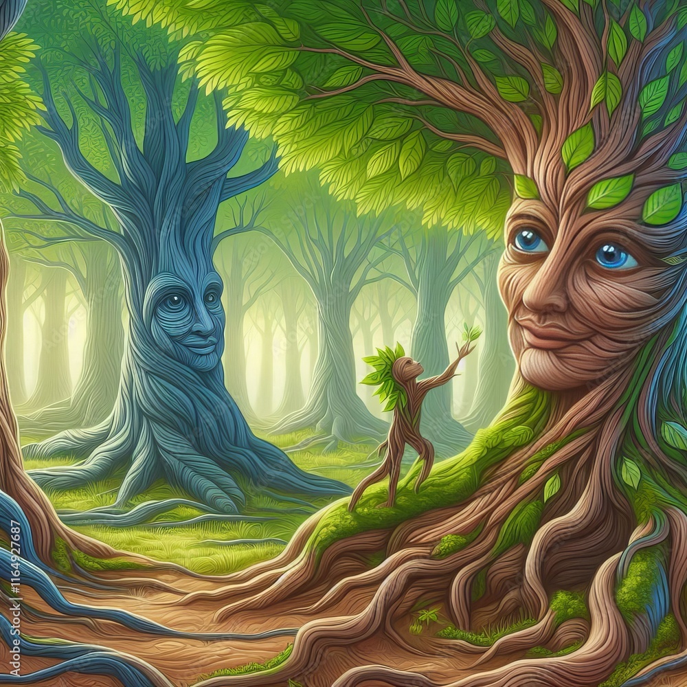 Living Forest Trees with faces and limbs communicating with each Stock ...