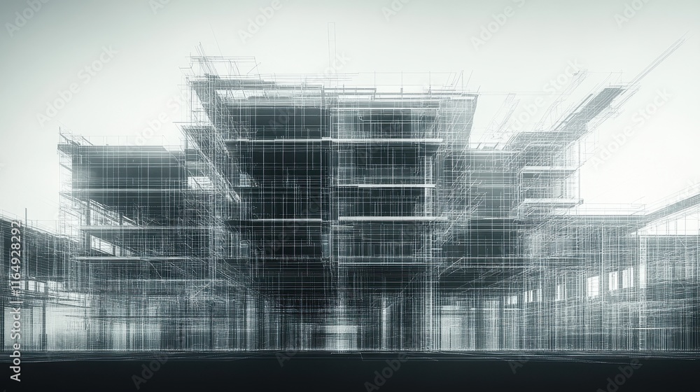 Wireframe model of a modern building, showcasing its intricate design ...