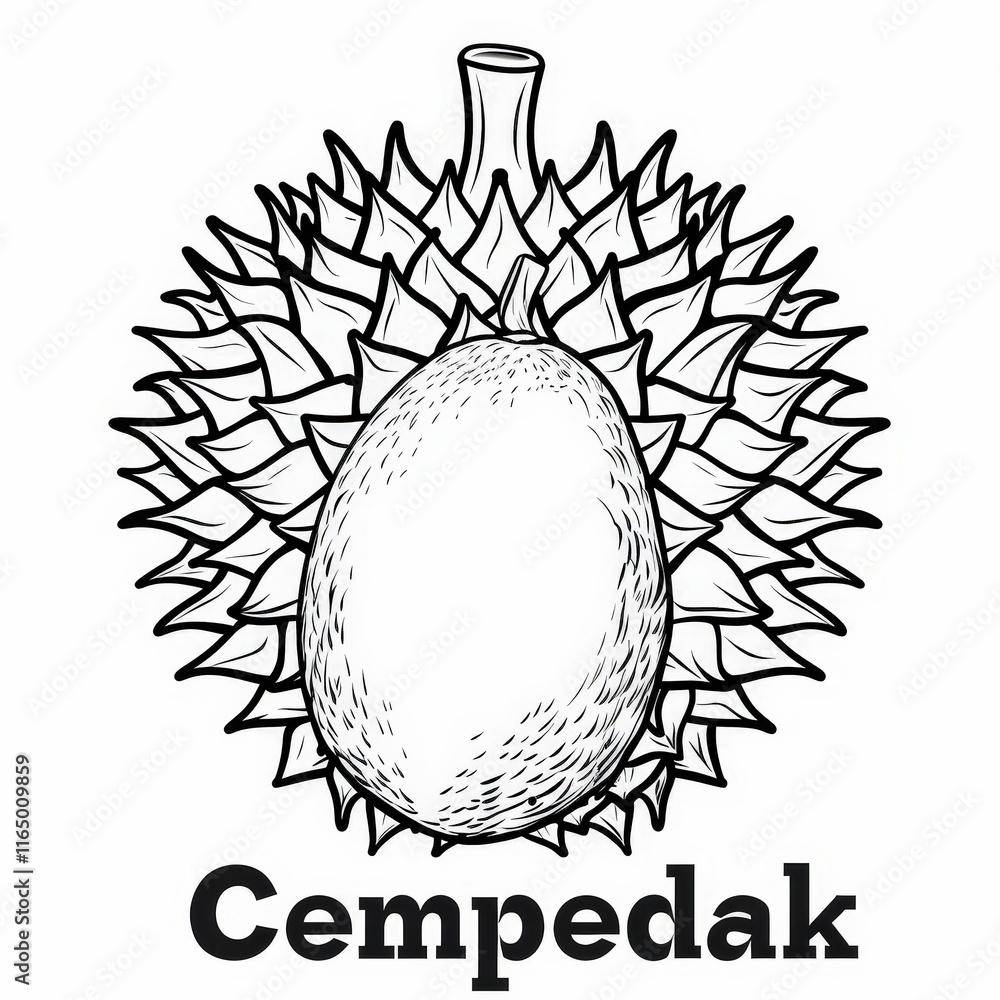 Cempedak line art showcases the fruit's spiky exterior and smooth inner ...