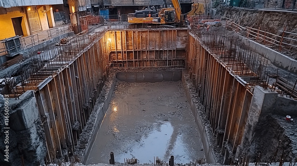 Precast concrete column installed in a pit to prepare the deck for ...