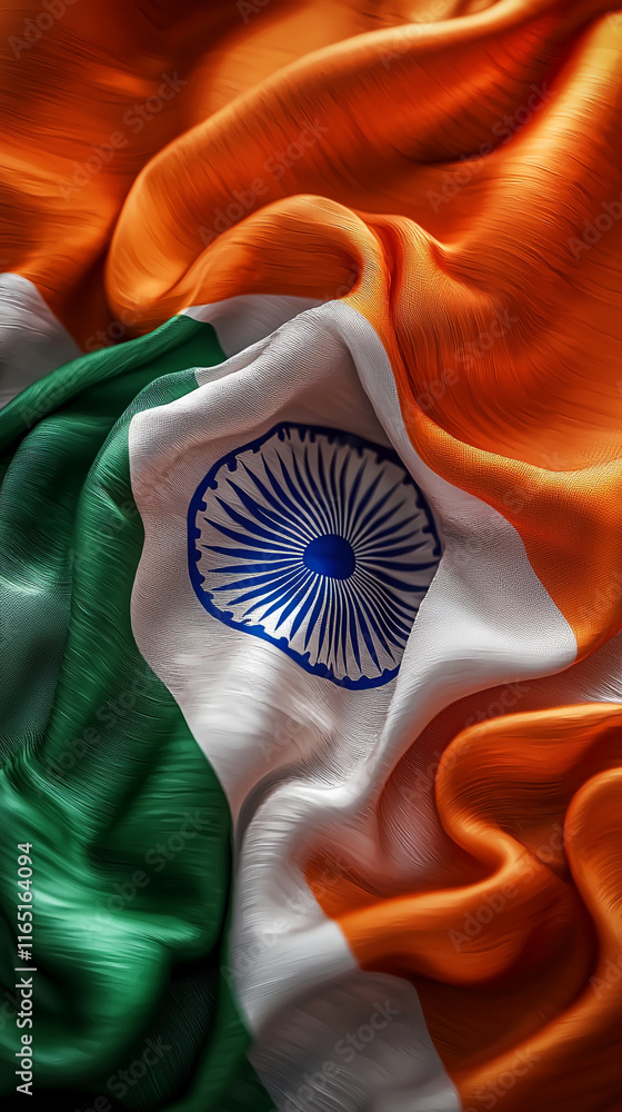 Draped Indian Flag Saffron White Green Ashok Chakra National Symbol ...