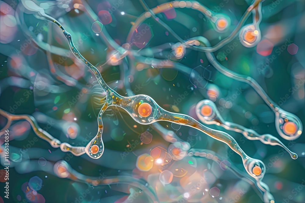 Colorful microscope shot of spermatogenesis stages, cellular details ...