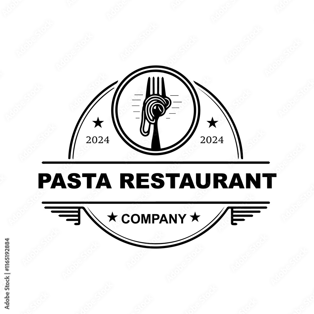 pasta logo design template vector. Round linear logo of spaghetti with ...